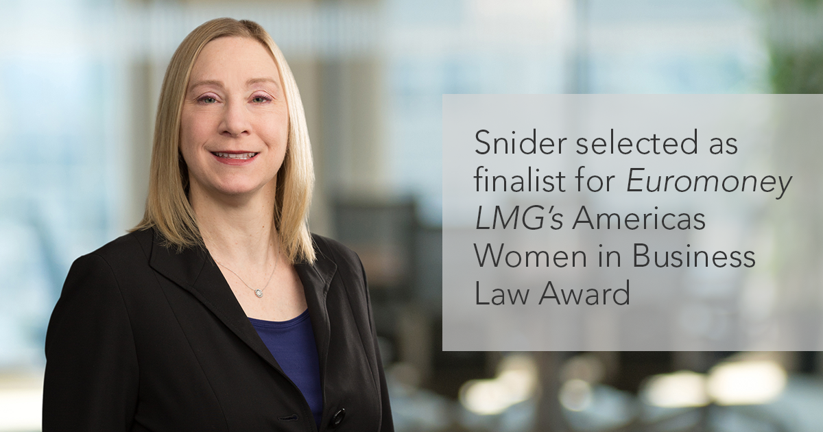 Snider selected as finalist for Euromoney LMG’s Americas Women in ...